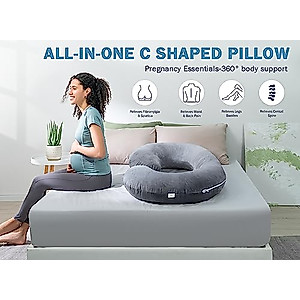 INSEN Pregnancy Pillows, C Shaped Pillows for Sleeping Support, Maternity Body Pillow Pregnant Women with Removable Velvet Cover, Gray, 58 Inch