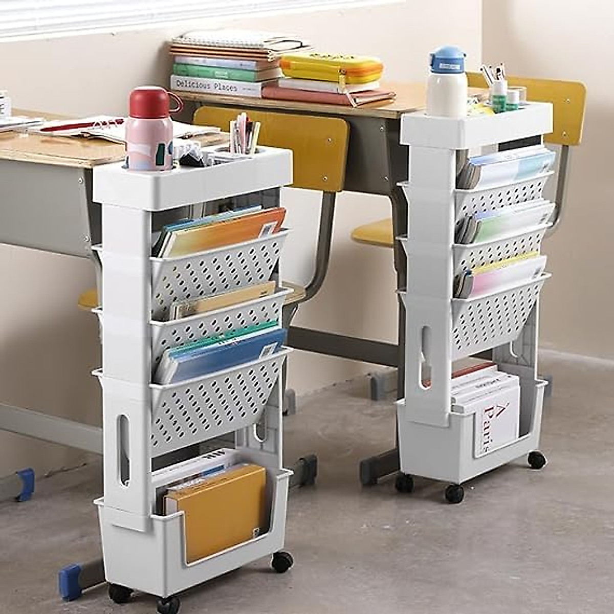 Removable Bookshelf with Wheels, Multi-Functional Large-Capacity Organization Rack, Compact Rotatable and Detachable Rolling Book Cart, Space-Saving Shelf.
