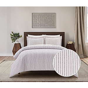 Chic Home Wesley 3 Piece Duvet Cover Set Contemporary Solid White with Dot Striped Pattern Print Design Bedding - Pillow Shams Included, King, Wine Red