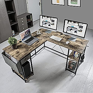 X-cosrack 88.5inch L-Shaped Computer Desk with Storage Shelves Drawer, Home Office Writing Corner Desk, 2 Person Long Desk PC Laptop Workstation with Hooks Storage Bag Cable Hole