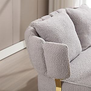 Gsxiyosen Modern Polyester Loveseat Couch, Small Futon Sofa with Gold Metal Legs, 2-Seater Upholstered Mini Sofa for Living Room, Bedroom, Office, Balcony, Studio Apartment (Gray)