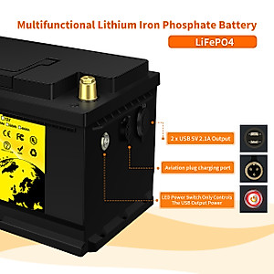LiFePO4 Battery 100Ah 12V 1280Wh Deep Cycle Lithium Iron Phosphate Battery Built-in BMS Protect Charging and Discharging High Performance for Golf Cart EV RV Solar Energy Storage Battery…