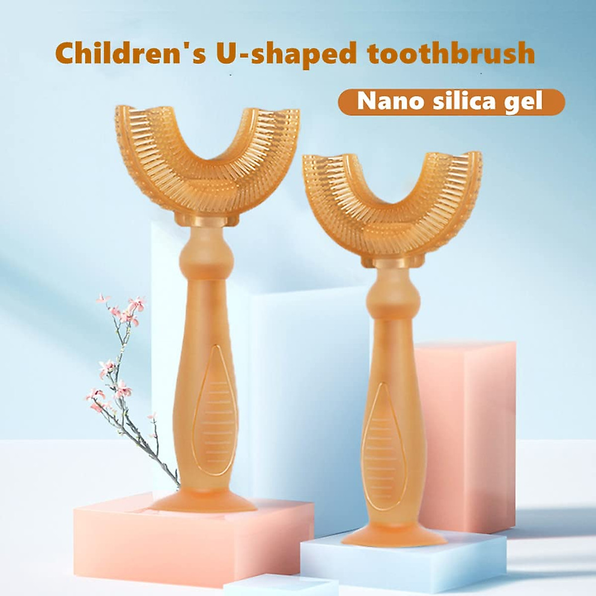 JYZPJ 2 Pack Kids U Shaped Toothbrush Toddler Toothbrush with Soft Silicone Bristles with Suction Cup Base 360 U Type Toothbrush for Children Ages 2-12 (6-12 Years Old)
