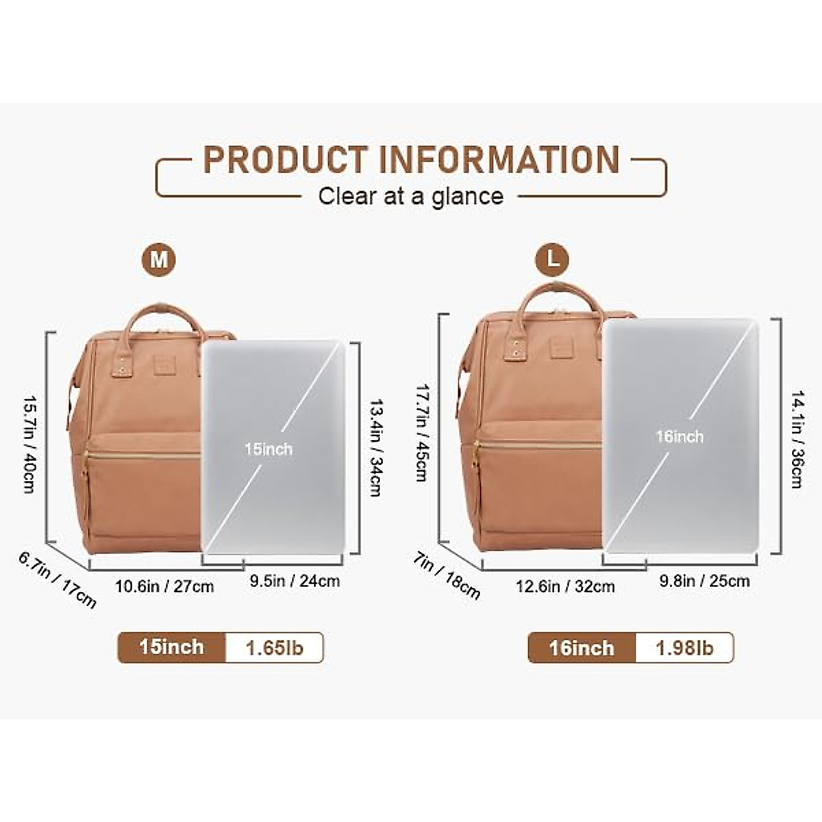 Kah&Kee Leather Backpack Diaper Bag with Laptop Compartment Travel School for Women Man (Tan Pink, Large)