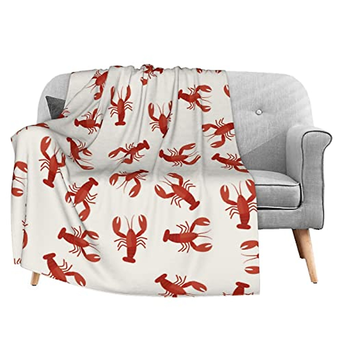 Delerain Red Lobsters Crawfish Flannel Fleece Throw Blanket 50"x60" Living Room/Bedroom/Sofa Couch Warm Soft Bed Blanket for Kids Adults All Season
