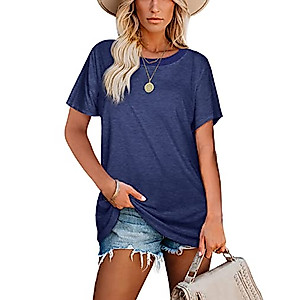 Summer Tops for Women Comfy Short Sleeve Tunic Tees Navy M