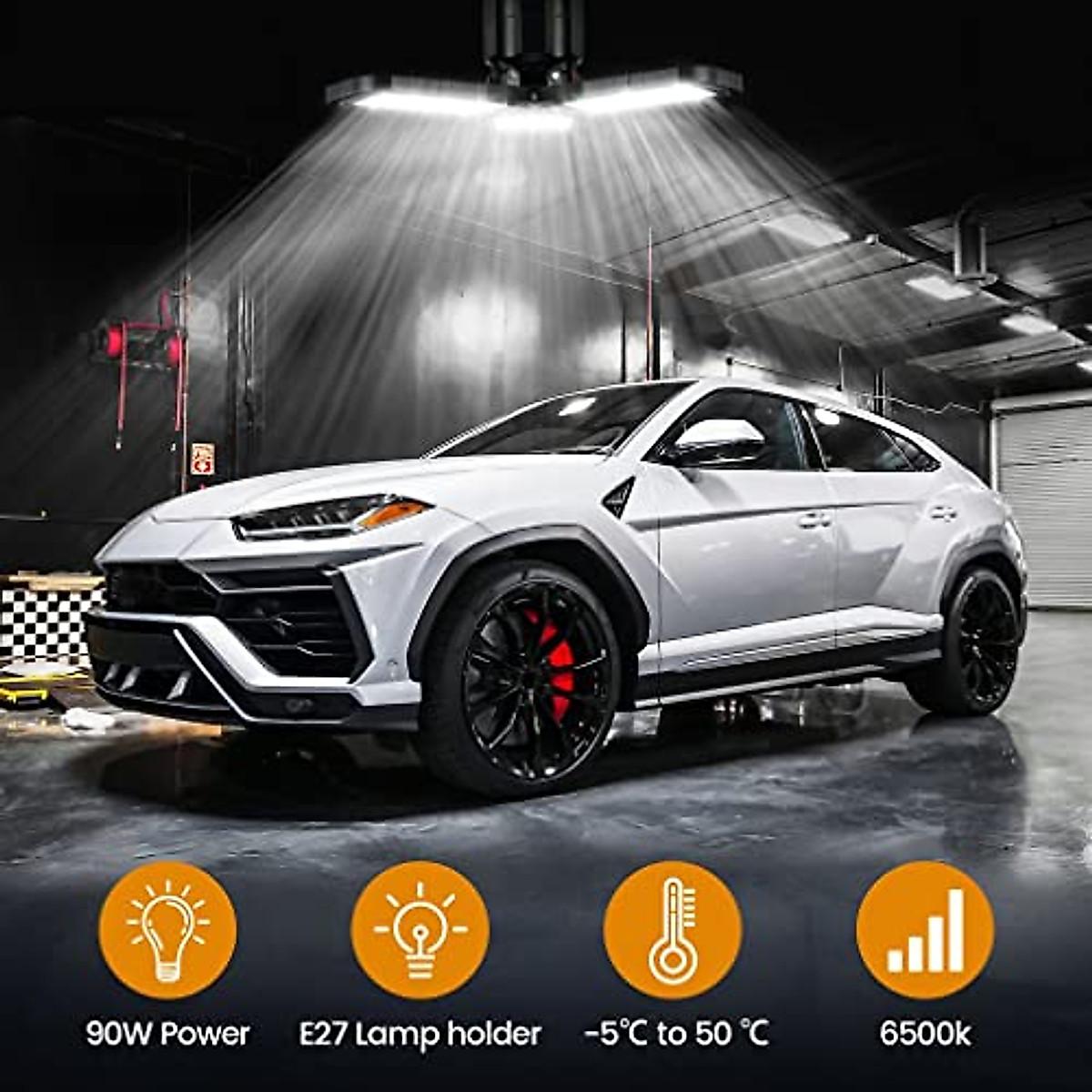 4-Pack Three-Blade Garage Lighting Folding Lights, Energy Efficient Large Plastic Garage Lights, Folding LED Beads Garage Lights, Basement Lighting, Warehouse Lighting, (6500K, Black)