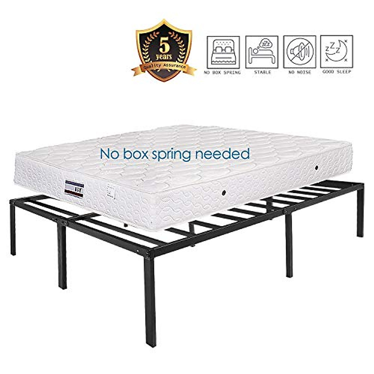 HAAGEEP 18 Inch Queen Bed Frame No Box Spring Needed High Platform Bedframes with Storage Size Black Metal