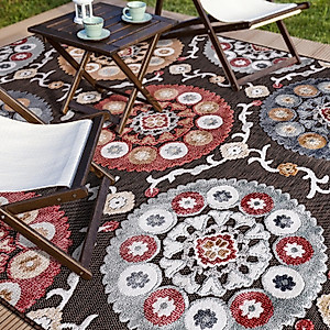 CAMILSON Indoor/Outdoor Rug 9x12 Bohemian Medallion Floral Area Rugs for Indoor and Outdoor Patios Easy-Cleaning Non-Shedding Living Room Garden and Kitchen Washable Outside Carpet (9 x 12 / Brown)