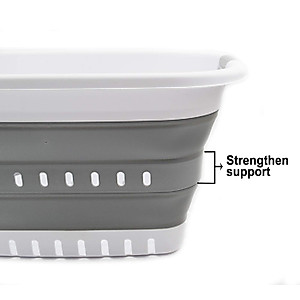 SAMMART 37L (9.77 gallon) Collapsible Plastic Laundry Basket - Foldable Pop Up Storage Container/Organizer - Space Saving Hamper/Basket (1, White/Grey)