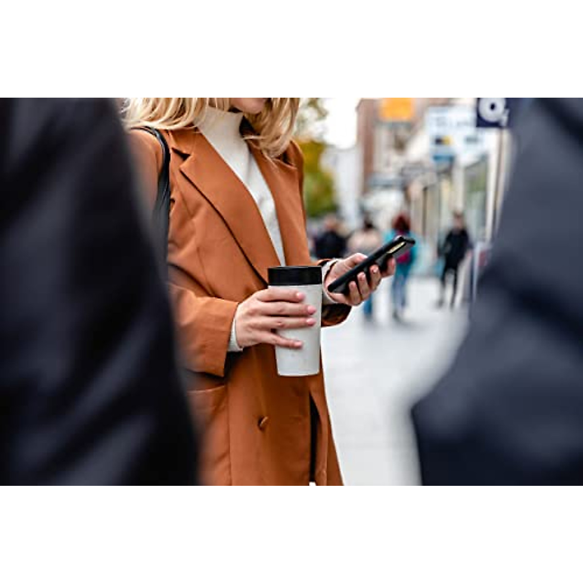 Circular and Co Reusable Coffee Cup 12oz/340ml - The World's First Travel Mug Made from Recycled Coffee Cups, 100% Leak-Proof, Sustainable & Insulated (Cream & Cosmic Black)