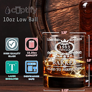 Personalized Beer Glass 40th Birthday Gift for Men Vintage 40 Years Old 1983 Vintage Etched Customized Gift 10.25 oz Old Fashioned Rocks Cocktail Bourbon Glass