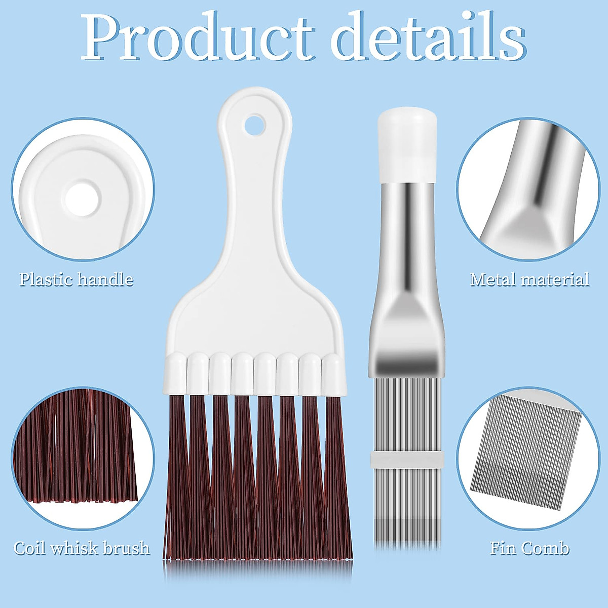 Pimoys 3 in 1 Set Air Conditioner Condenser Fin Comb, 1 AC Coil Cleaner Stainless Steel Fin Comb with 2 Evaporator Radiator Cleaning Whisk Brush