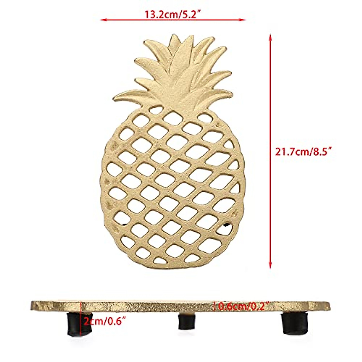 Sumnacon 2Pcs 8.5 x 5.2 Inch Cast Iron Trivets - Rustic Heat Resistant Metal Trivets for Hot Dish Pot Pan Plate Teapot, Decorative Pineapple Iron Hot Plate Holders for Kitchen Counter Dining Table