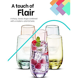 MITBAK 13- OZ Colored Highball Glasses (Set of 6) | Drinking Glasses Tumblers for Mixed Drinks, Water, Juice beer, cocktail | Glassware Set, Excellent Gift | Glass Cups Made in slovakia