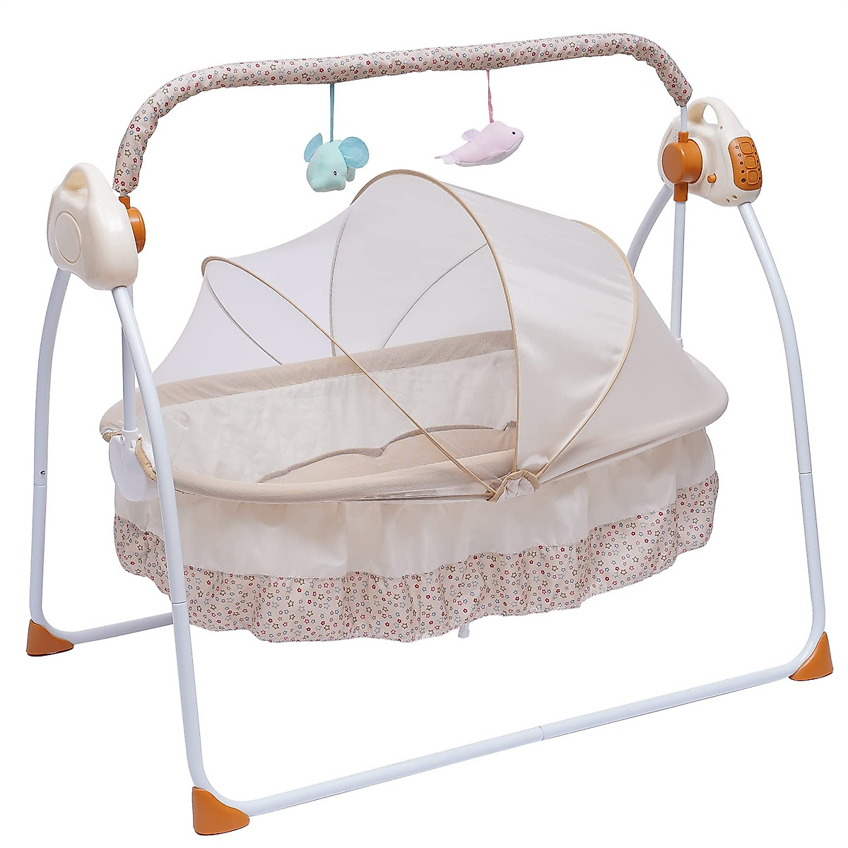 TFCFL Electric Baby Crib Cradle, 5-Speed Baby Bassinet Auto Rocking Chair Chair Bed with Remote Control Infant Musical Sleeping Basket for 0-18 Months Newborn Babies 25KG/55LBS Capacity (Khakise)