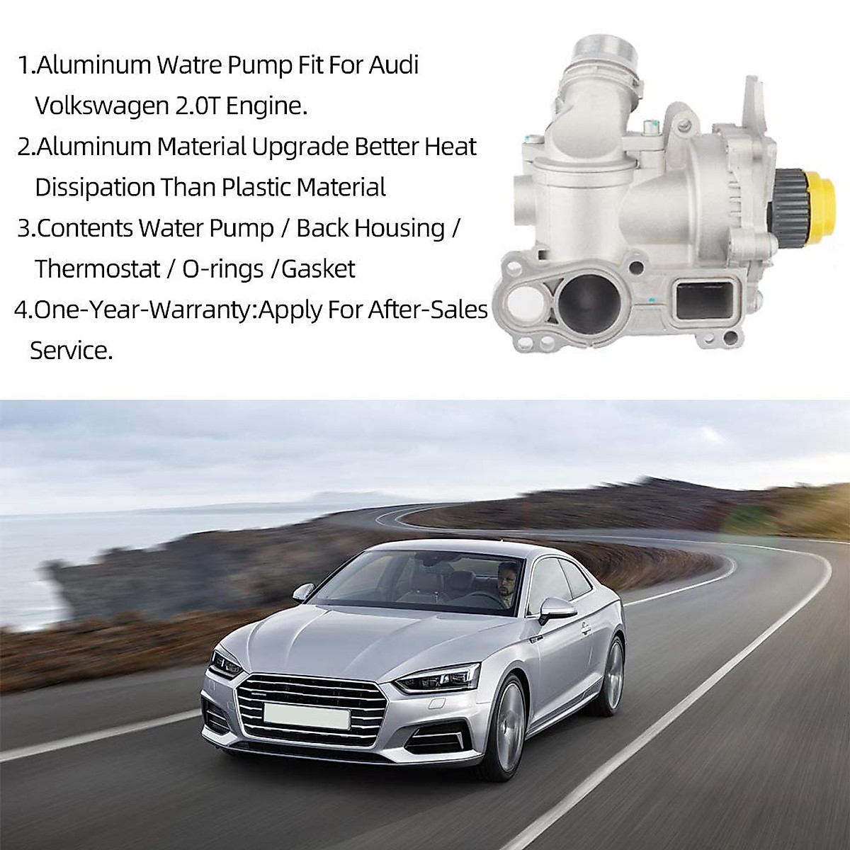 Dasbecan Aluminum Electric Engine Water Pump Assembly Replaces# 06H121026CQ 06H121026AB Compatible with Audi A3 A4 A5 A6 Q3 Q5 TT VW Beetle CC Eos GTI Jetta Passat Tiguan 2.0L 2.0T