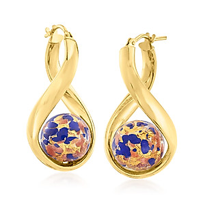 Ross-Simons Italian Murano Glass Bead Twisted Hoop Earrings in Silver