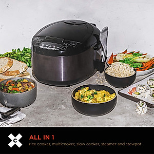 Crux 12 Cup Non-Induction Rice Cooker, Multi-Cooker, Food Steamer, Slow Cooker, Stewpot, Easy One-Pot Healthy Meals, Dishwater Safe, Non-Stick Bowl, Black, one size