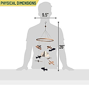 Sorrel + Fern Baby Crib Mobile (Airplanes in The Clouds) - Nursery Decoration Ceiling Mobile and Baby Shower for Boys & Girls - Grey and White