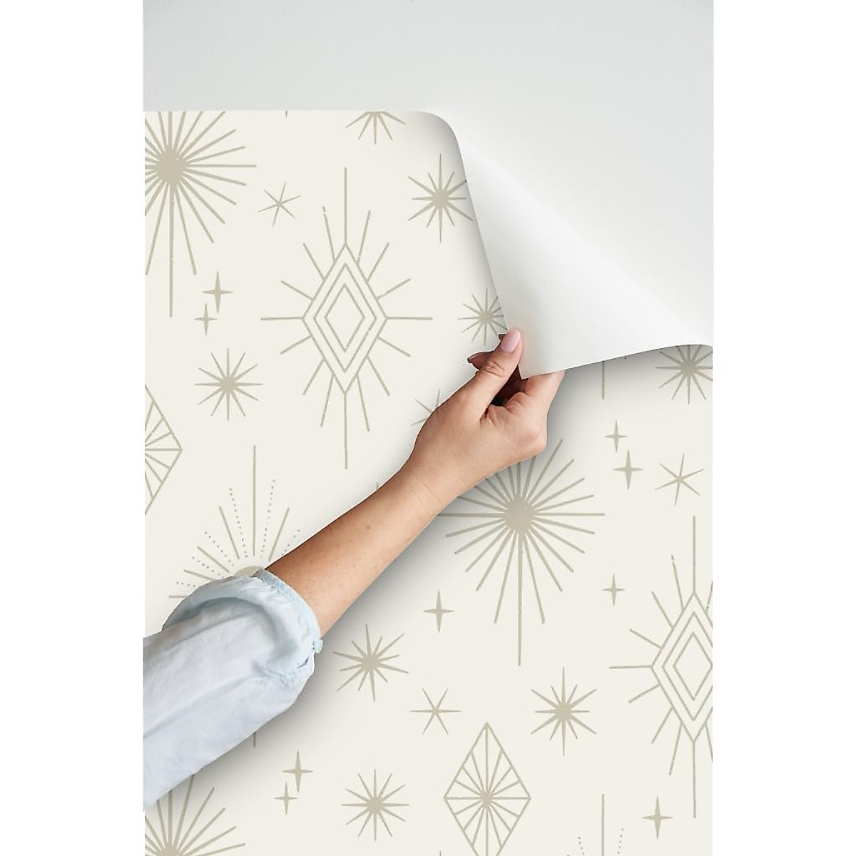 Peel & Stick Wallpaper Swatch - Beige Star Space Retro Neutral 60'S Whimsical Whimsy Magic Celestial Magical Boho Custom Removable Wallpaper by Spoonflower