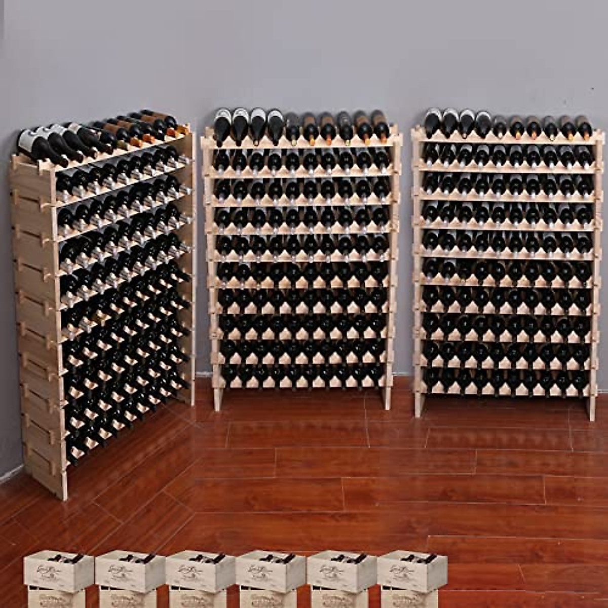 fdjamy Wine Rack Cabinet Freestanding for Floor Wooden Stackable Storage Modular countertop Wood Wine Holder (100bottle)