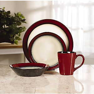 Pfaltzgraff Aria Red 16-Piece Stoneware Dinnerware Set, Service for 4 Black