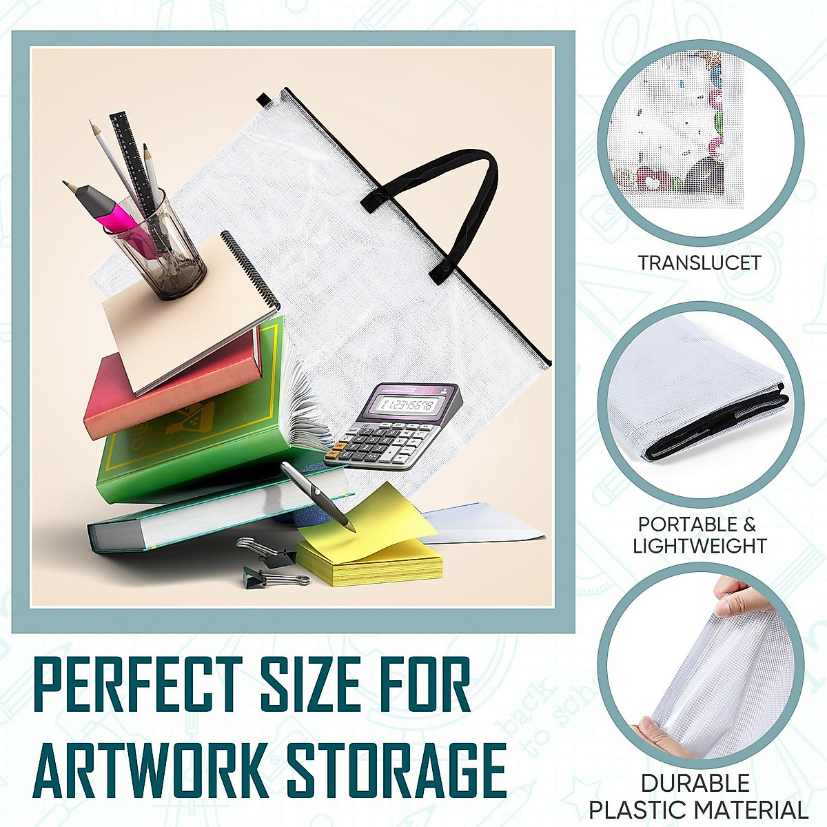 Windyun 6 Pcs Art Portfolio Bag Bulk 24 x 36 Inch Large Posters Storage Bag Black Portfolios Bags with Zipper and Handle Art Organizer for Pictures Portfolio Folder for Artwork