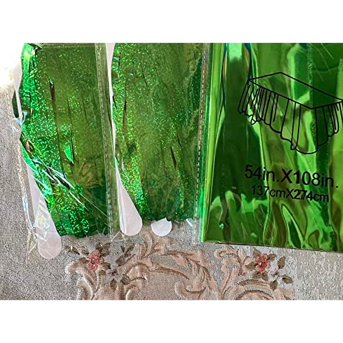 2 Pack Green foil Fringe Curtains 3.2 ft x 8.2 ft + 1 Pack Tablecloth 54” x108 for Birthday Wedding Christmas Bridal Shower Bachelorette Holiday Party Backdrops Photo Booth Props (Green)