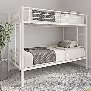 MWrouqfur Twin Over Metal Bunk Bed,Sturdy Heavy Duty Beds with 2 Side Ladders,Space Saving,No Noise,No Box Spring Needed,for Boys Girls Teens Adults