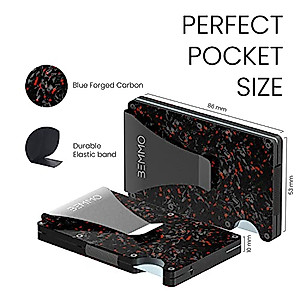 Bemmo Front Pocket Carbon Fiber Slim Wallet, Minimalist RFID Blocking Metal Card Holder with Money Clip, Holds up to 12 Cards, Great Gift Item for Men and Women (Forged Carbon Red)