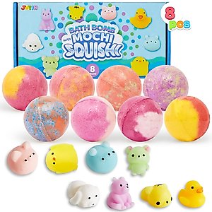 JOYIN 8 Pack Big Bath Bombs for Kids with Mochi Squishy Toy, Surprise Toy Inside, Natural Essential Oil SPA Bath Fizzies Set, Kids Safe Party Favors for Boys and Girls