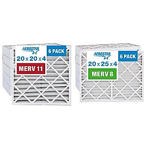 Aerostar 20x20x4 MERV 11 Pleated Air Filter, AC Furnace Air Filter & 20x25x4 MERV 8 Pleated Air Filter, AC Furnace Air Filter