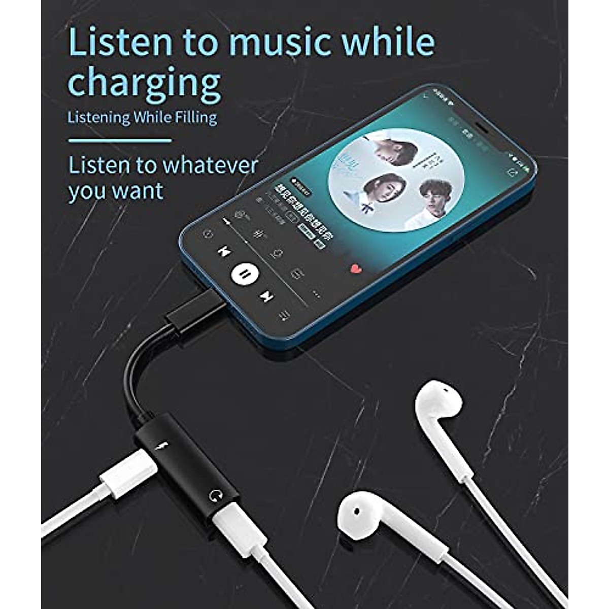 Headphone Adapter for Lightning Double to Audio Jack and Charger Earphone Charging Splitter for iPhone 11 12 Mini pro max xs xr x se 7 8 Plus for ipad air Connector Converter for Apple MFI Certified