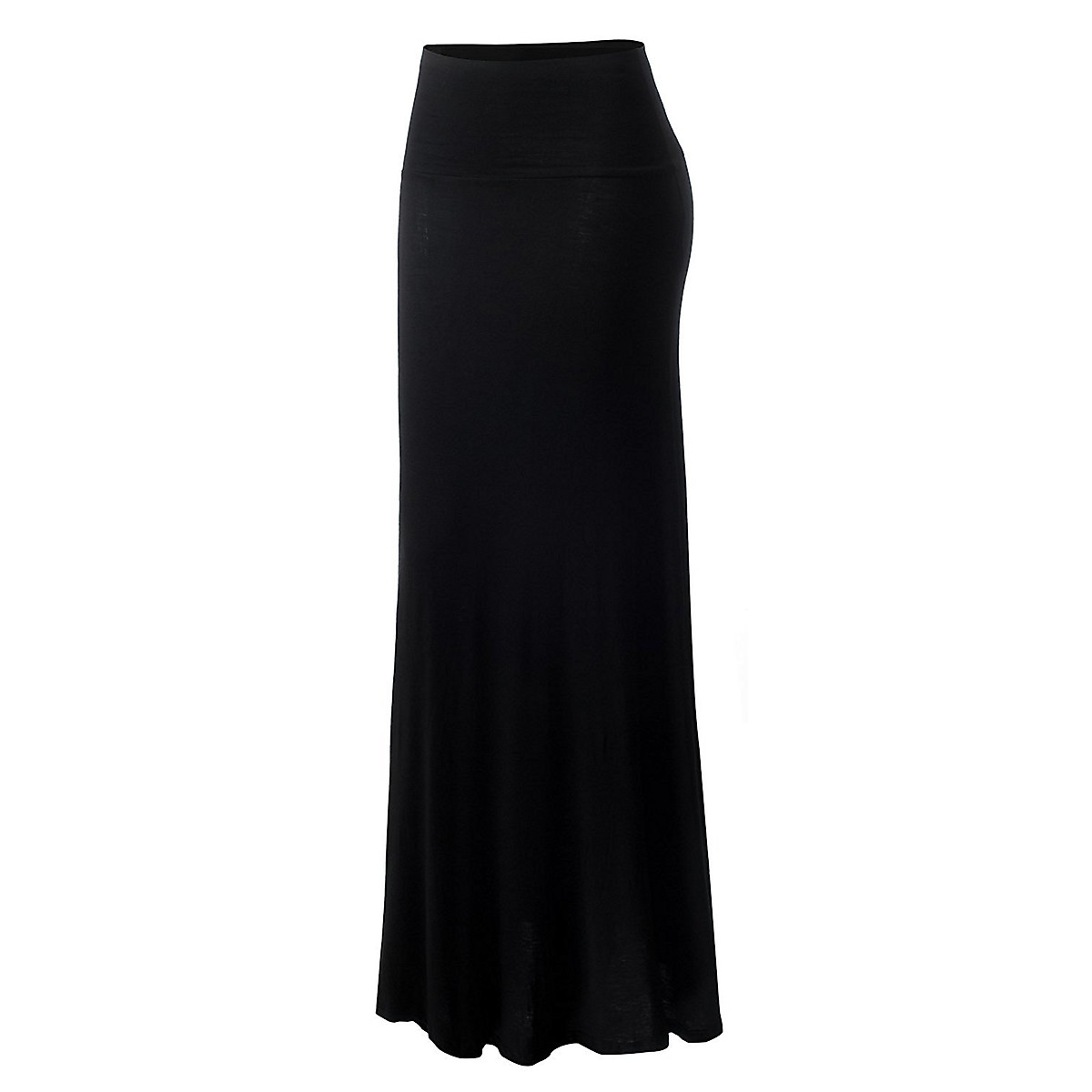 URBAN K Womens Basic Foldable High Waist Regular and Plus Size Maxi Skirts Black