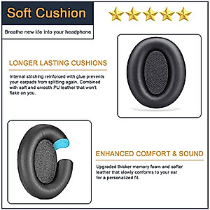 Earpads for Sony WH-1000XM3, A Pair of Replacement Ear Cushion Pads with Protein Leather and Memory Foam for Sony WH 1000XM3 Noise canceling Stereo Headset, Black