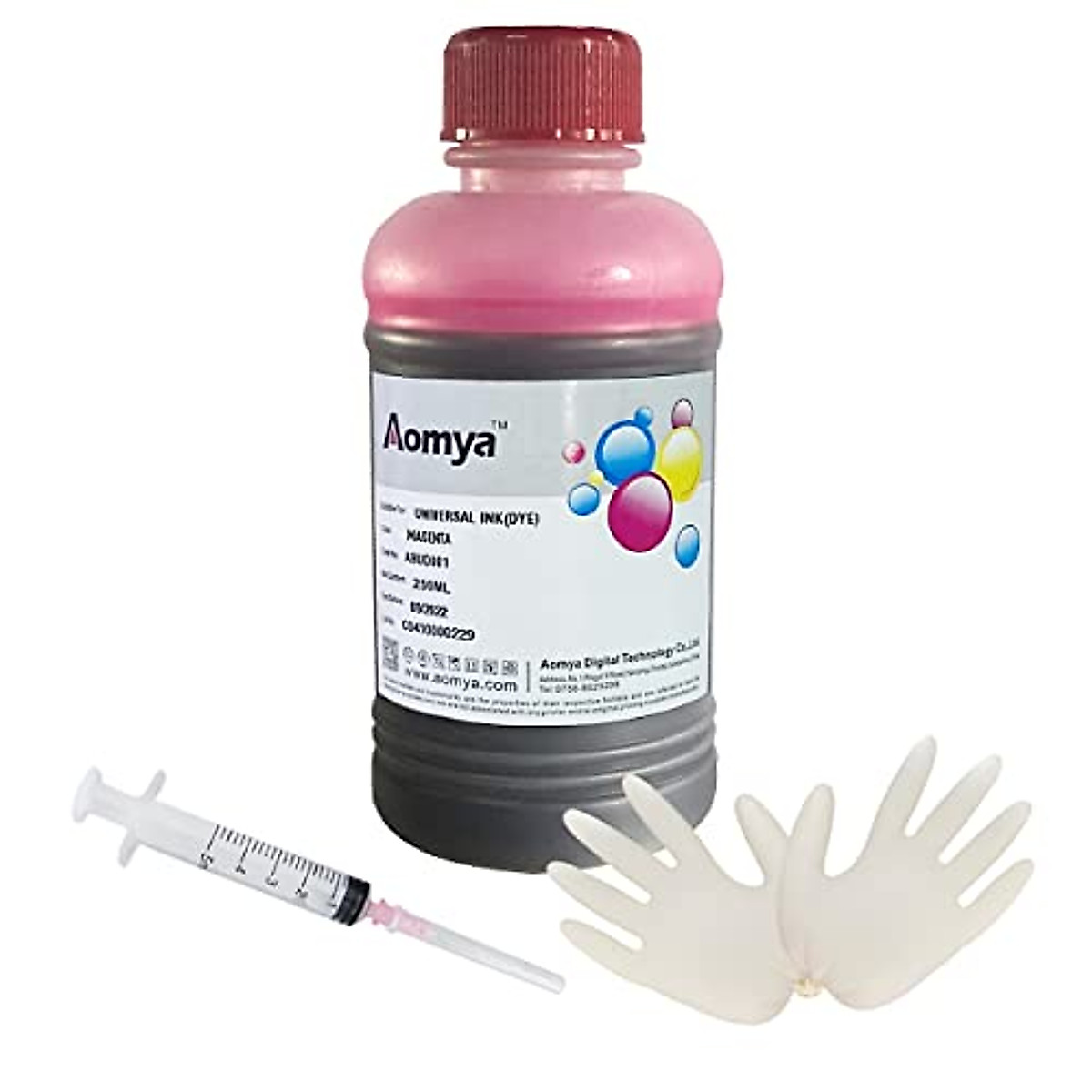 Aomya Ink Refill Kit 250ml Magenta Universal Dye Bulk Ink for Canon HP Epsn Brother Inkjet Printers Refillable Cartridge CISS CIS System (9 oz) with Syringe&Glove
