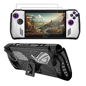 PAKESI Protection Case for Rog Ally with Kickstand - Anti-Drop Shockproof Shell with 2 Pack Screen Protector,Rugged TPU with Built-in Stand for Game Handheld Console (Black)