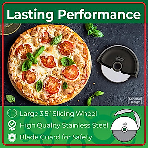 Mindful Design Pizza Cutter Wheel with Protective Blade Cover, Easy to Clean and Dishwasher Safe Handheld Pizza Slicer