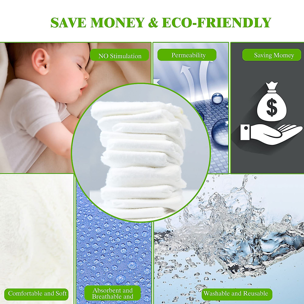 Prefold Cloth Diapers, Fasoar 3 Ply Baby Washable Cotton Diapers Covers for Babies to Toddlers Multi-Use (10-35 lbs) Count(12)