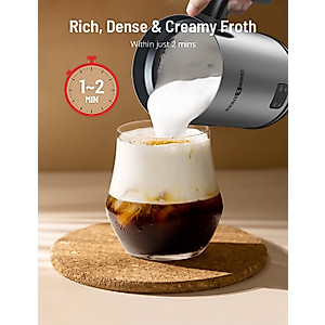 Milk Frothers, PARIS RHÔNE 4-in-1 Automatic Warm and Cold Milk Foamer, Electric Milk Frother and Steamer for Coffee, Milk Warmer, Foam Maker for Latte, Cappuccino, Macchiato