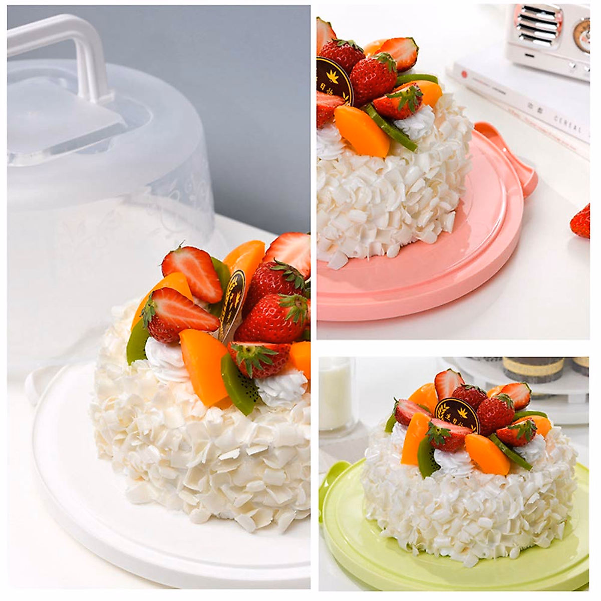 Cake Carrier Cover Cake Stand with Lid Dessert Serving Platter with Handle Cupcake Holder Pies Display with Base (White)