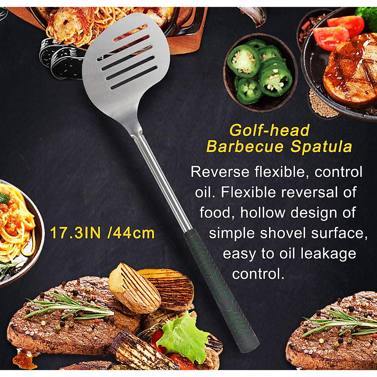 POLIGO 7PCS Golf-Club Style BBQ Tools Set Grilling Tools with Rubber Handle - Stainless Steel Grill Accessories for Outdoor Grill Set Premium Grill Utensils Set Fathers Day Birthday Gifts for Men Dad