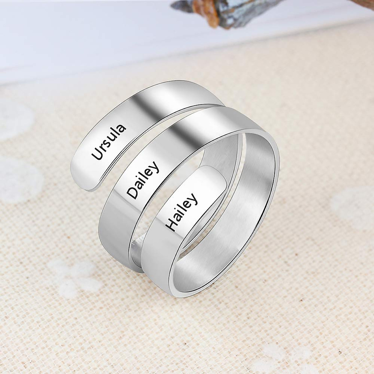 Personalized Ring for 3 Best Friend Engraved Name Wrap Ring for BFF Women Anniversary Promise Rings Jewelry