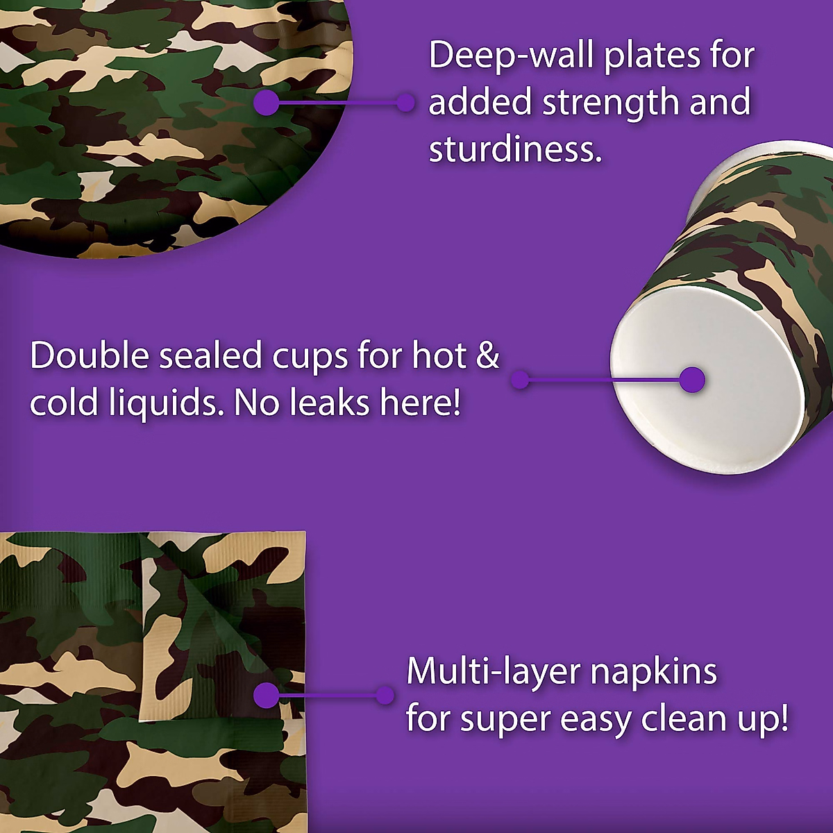 Camo Classic Birthday Party Supplies Set Plates Napkins Cups Tableware Kit for 16