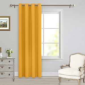 MYSKY HOME Yellow Blackout Curtains for Living Room Bedroom Curtains 84 Inches Long Grommet Room Darkening Window Curtains Thermal Insulated Single Panel Curtains 52 x 84 Inch, Mustard Yellow