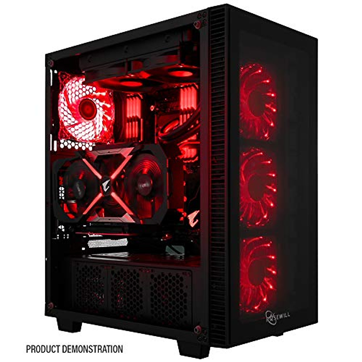 Rosewill ATX Mid Tower Gaming PC Computer Case with Red LED Fans, 360mm AIO Water Cooling Radiator Support, 3 Sided Tempered Glass, Great Cable Management/Airflow - CULLINAN MX-Red