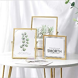 Set of 3 Glass Photo Frame Collection Simple Metal Geometric Vintage Style Antique Gold Picture Frames Gold (Metal01, 3pcs)