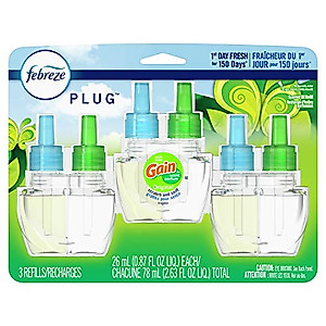 Febreze Plug in Air Fresheners, Downy April Fresh & Gain Original Scent Variety Pack, Odor Eliminator for Strong Odor (6 Refills Total)
