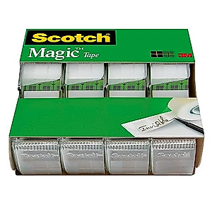 Scotch Magic Tape, Invisible, Home Office Supplies and Back to School Supplies for College and Classrooms, 4 Rolls with 4 Dispensers
